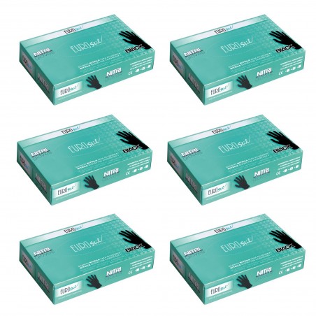 6 Cajas de Guantes Negros De Nitrilo X20u Eurostil